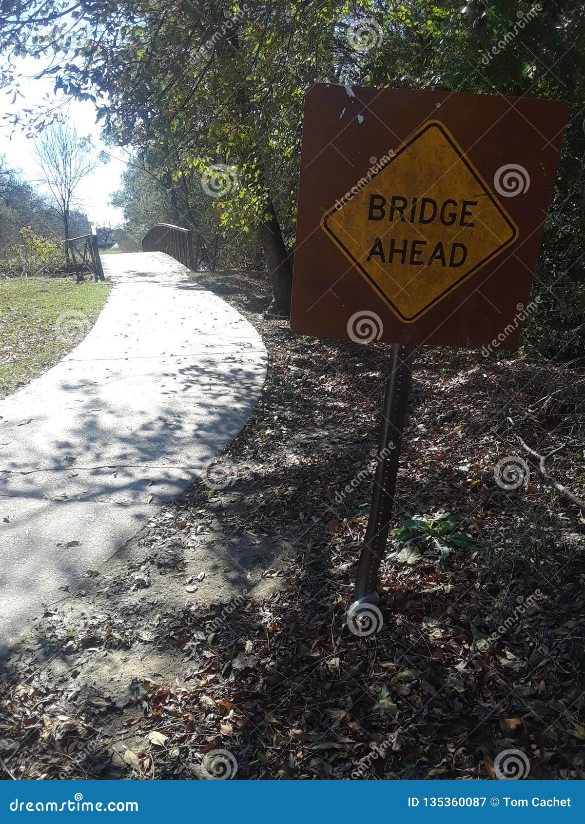 Bridge ahead sign stock image. Image of park, dallas - 135360087