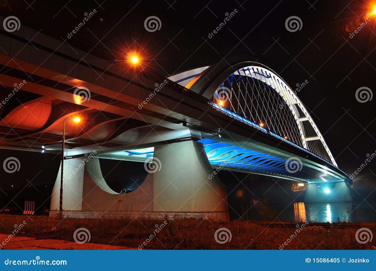 BRIDGE APOLLO stock image. Image of traffic, danube, night - 15086405