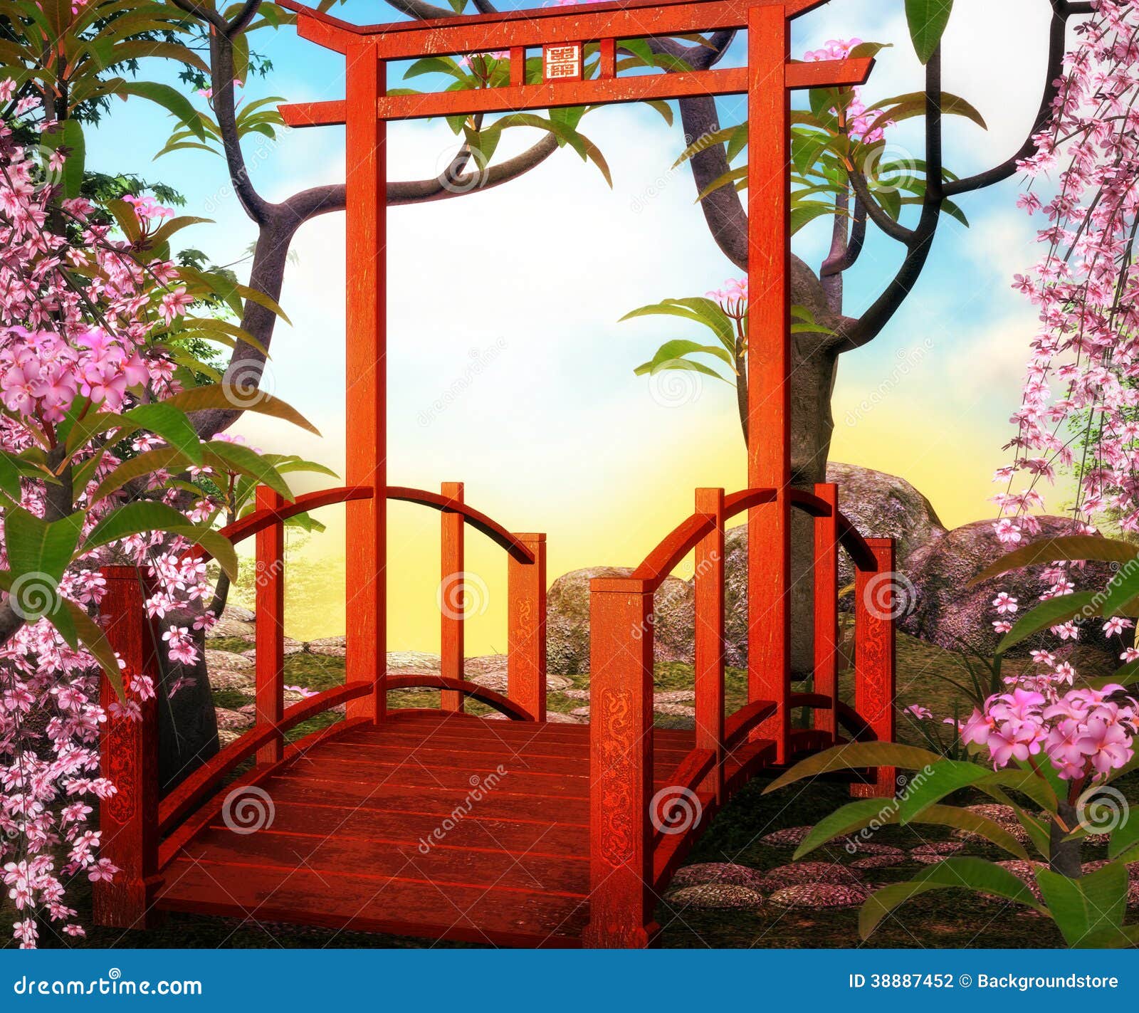 Bridge Asian Backdrop stock photo. Image of flowers, festival - 38887452