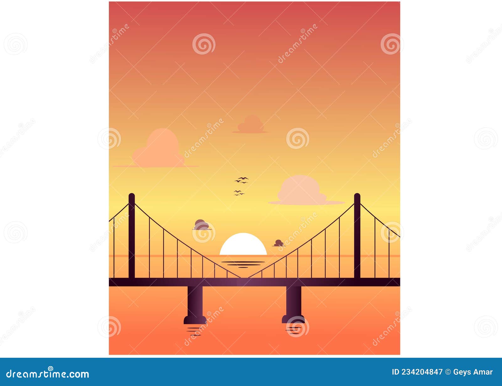 Bridge and Sunset Ilustration Stock Vector - Illustration of lighting ...
