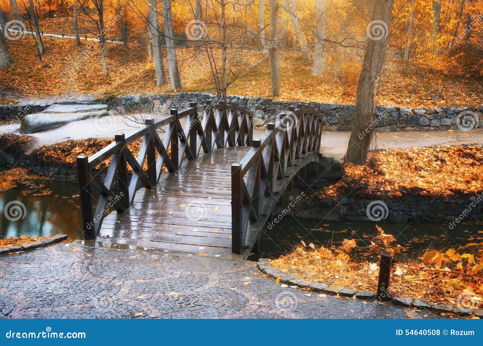 Bridge in autumn park stock photo. Image of path, park - 54640508