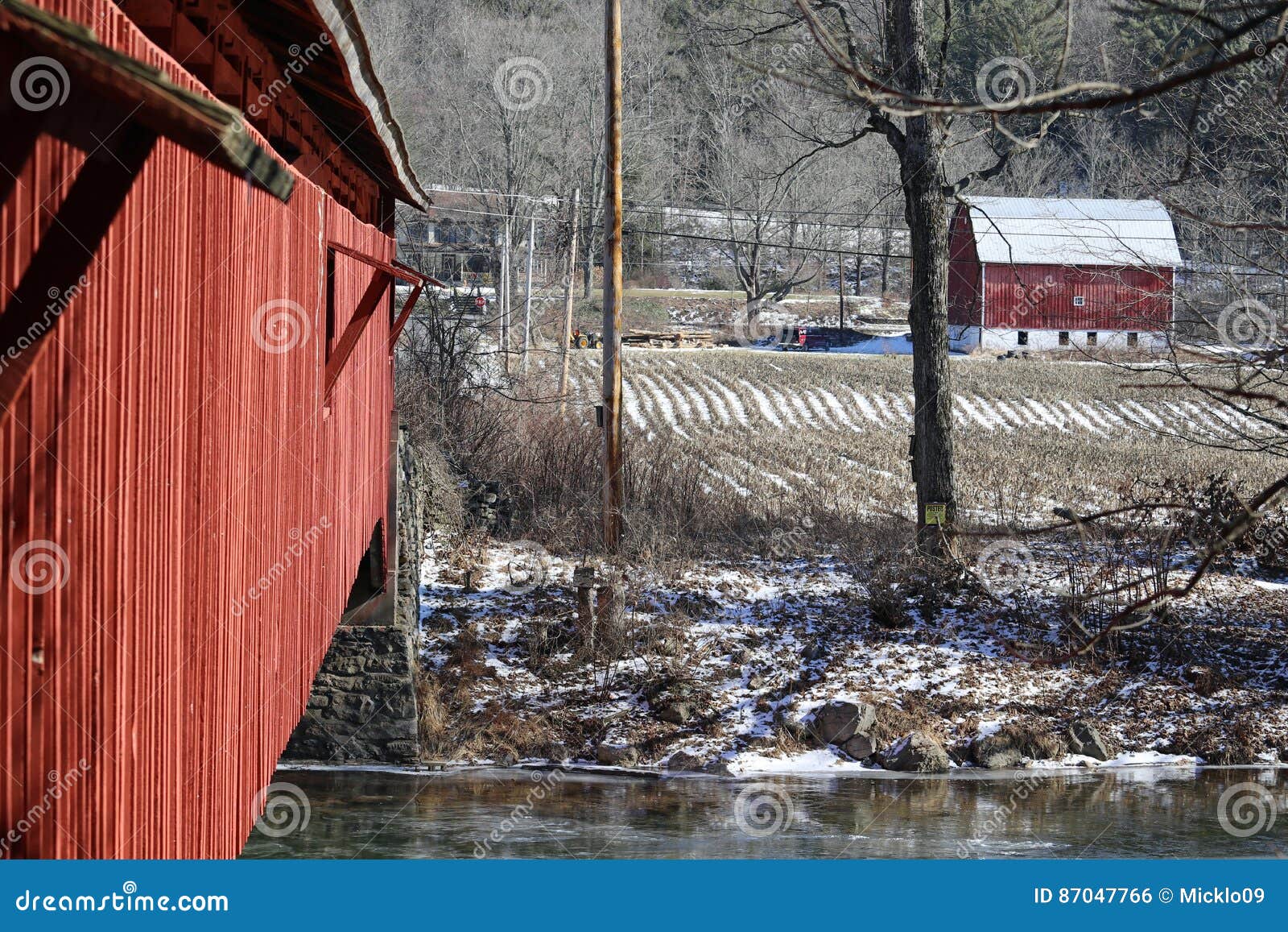 Bridge and barn stock photo. Image of winter, boards - 87047766