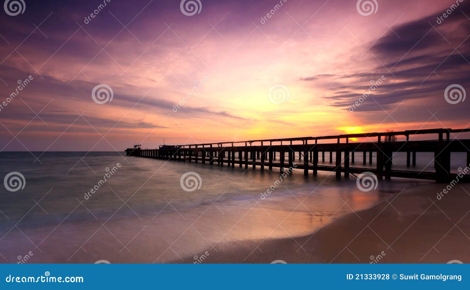 Bridge on beach in Sunset stock photo. Image of bridge - 21333928