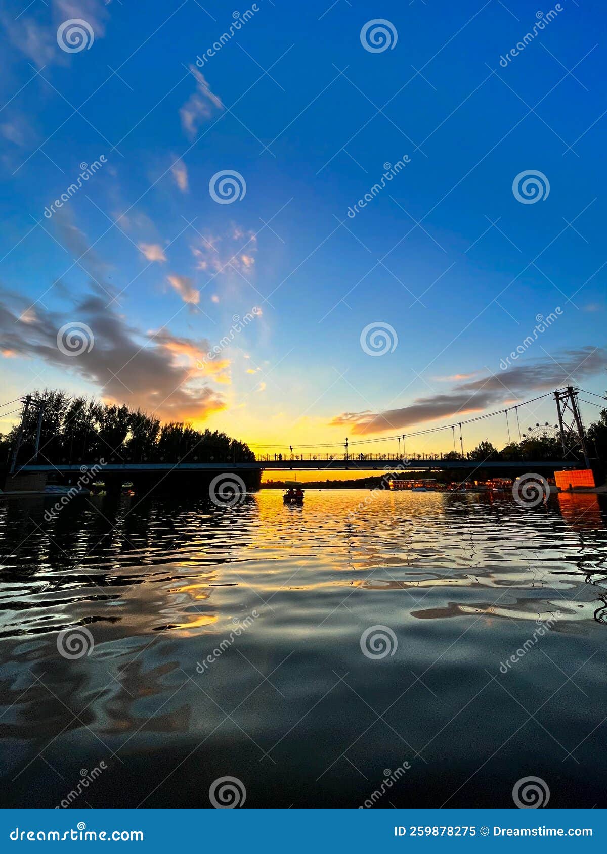 Bridge stock image. Image of sunset, boat, beautiful - 259878275