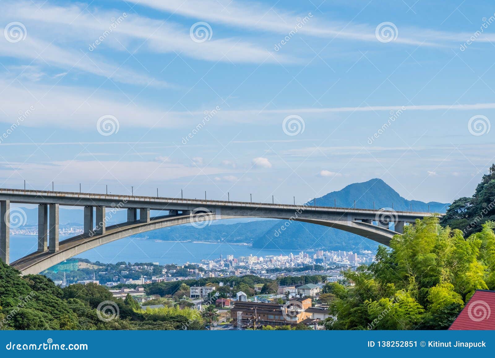 Bridge with Beppu City and Blue Sky Background Stock Image - Image of ...