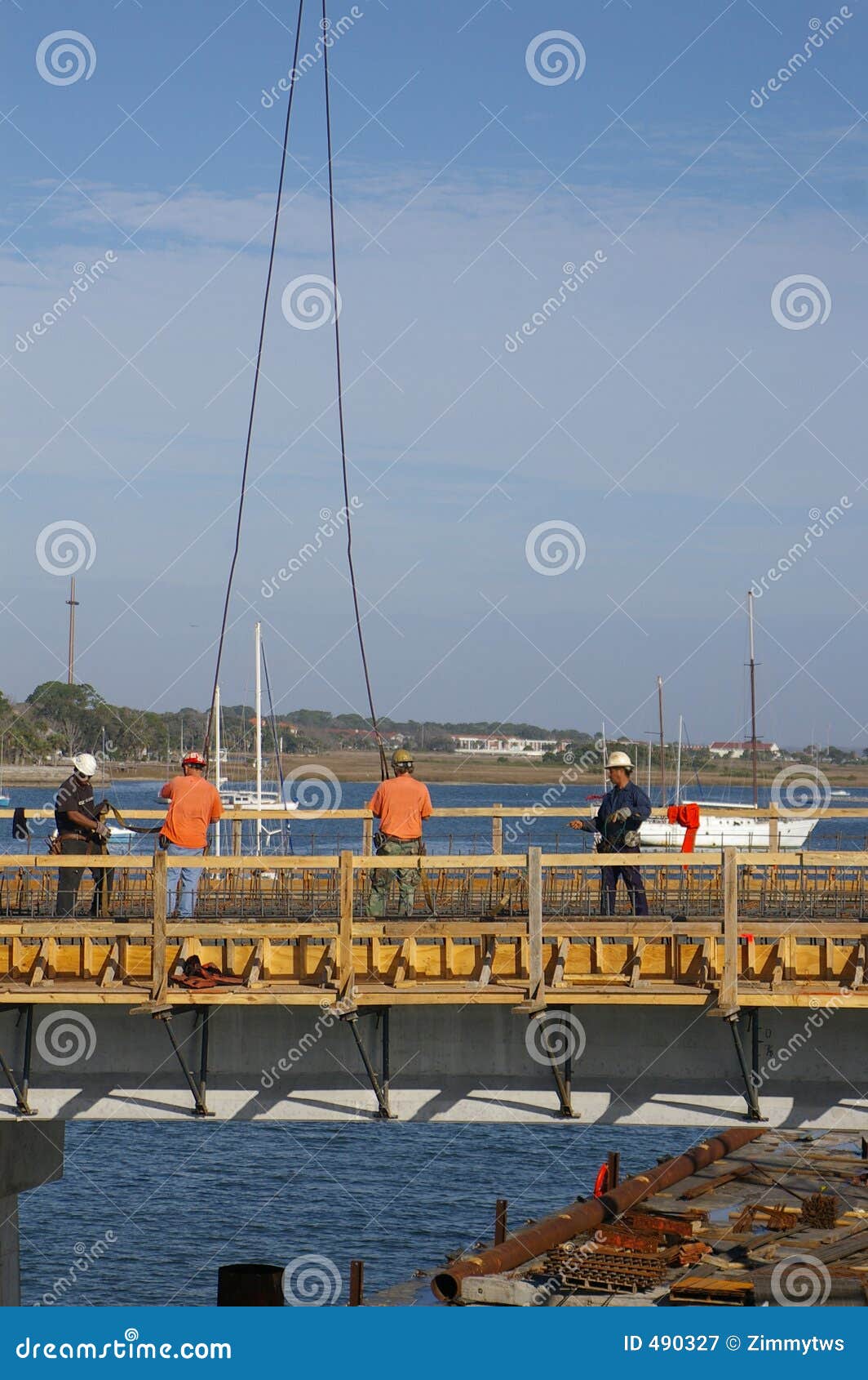 Bridge builders over water stock image. Image of concrete - 490327