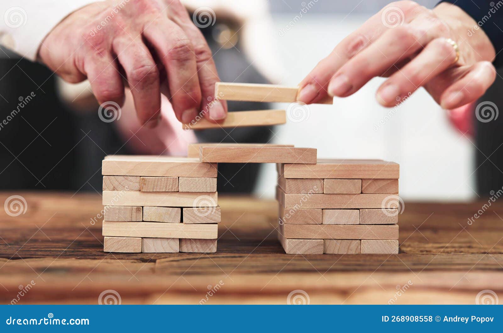 Bridge Building Using Wooden Blocks Stock Photo - Image of wood, hand ...