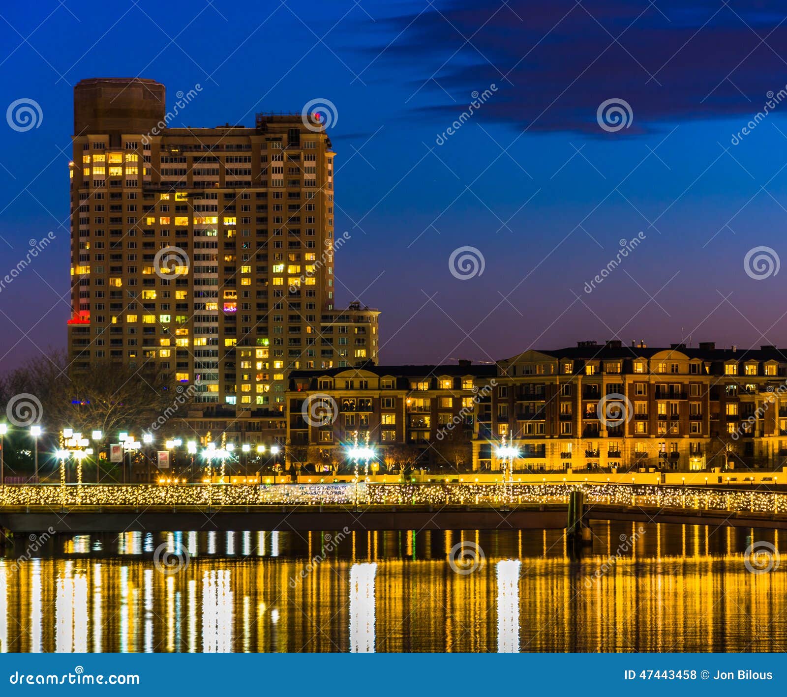 Bridge and Buildings at Night, at the Inner Harbor of Baltimore ...