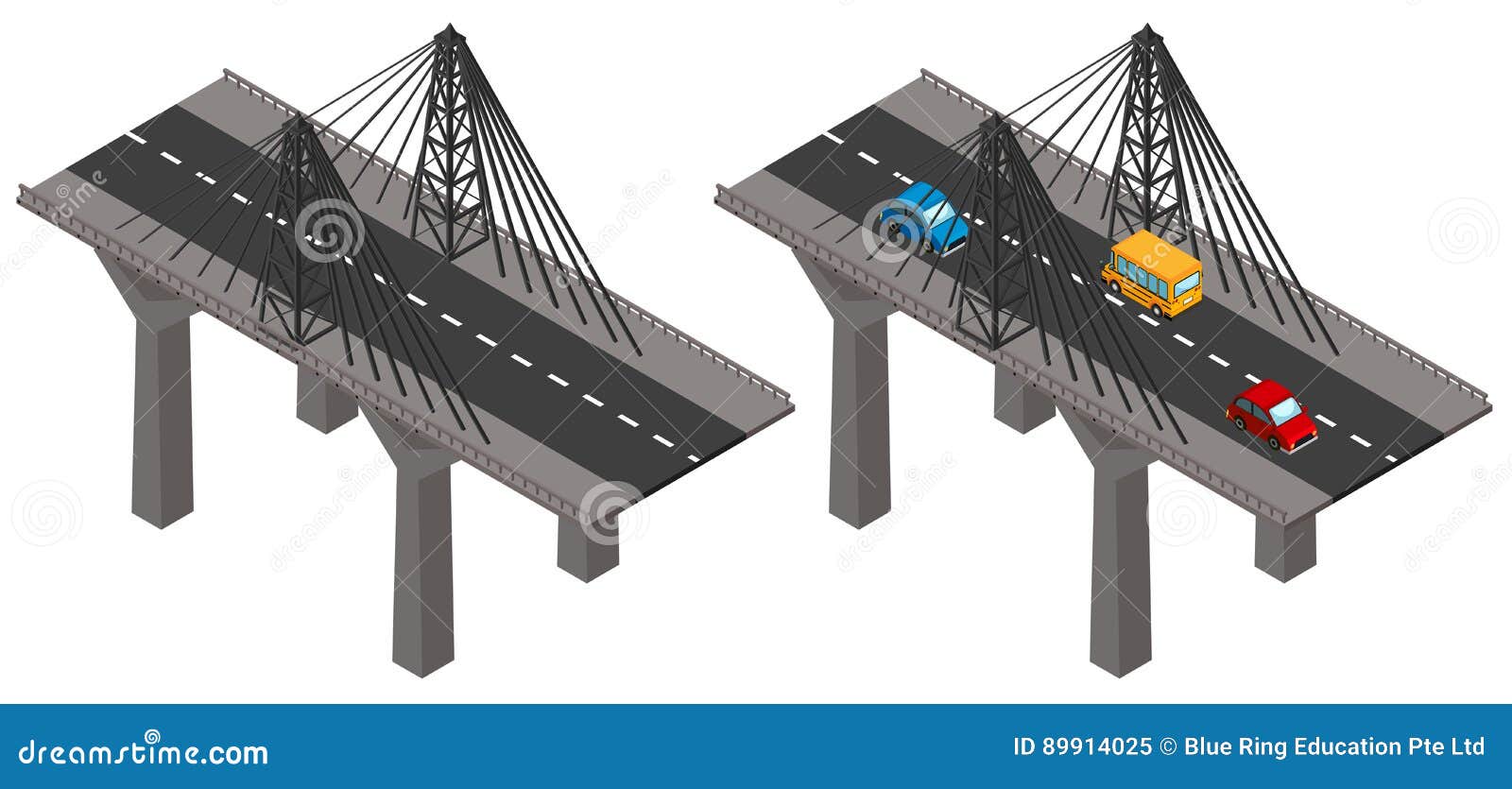 Bridge with Cars and without Stock Illustration - Illustration of angle ...