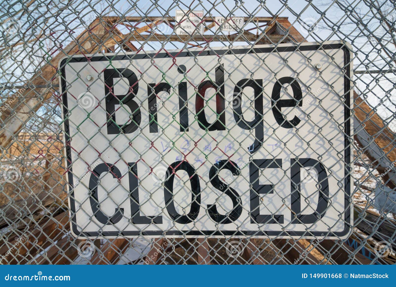 Bridge Closed Sign in Front of Dilapidated Bridge Stock Photo - Image ...