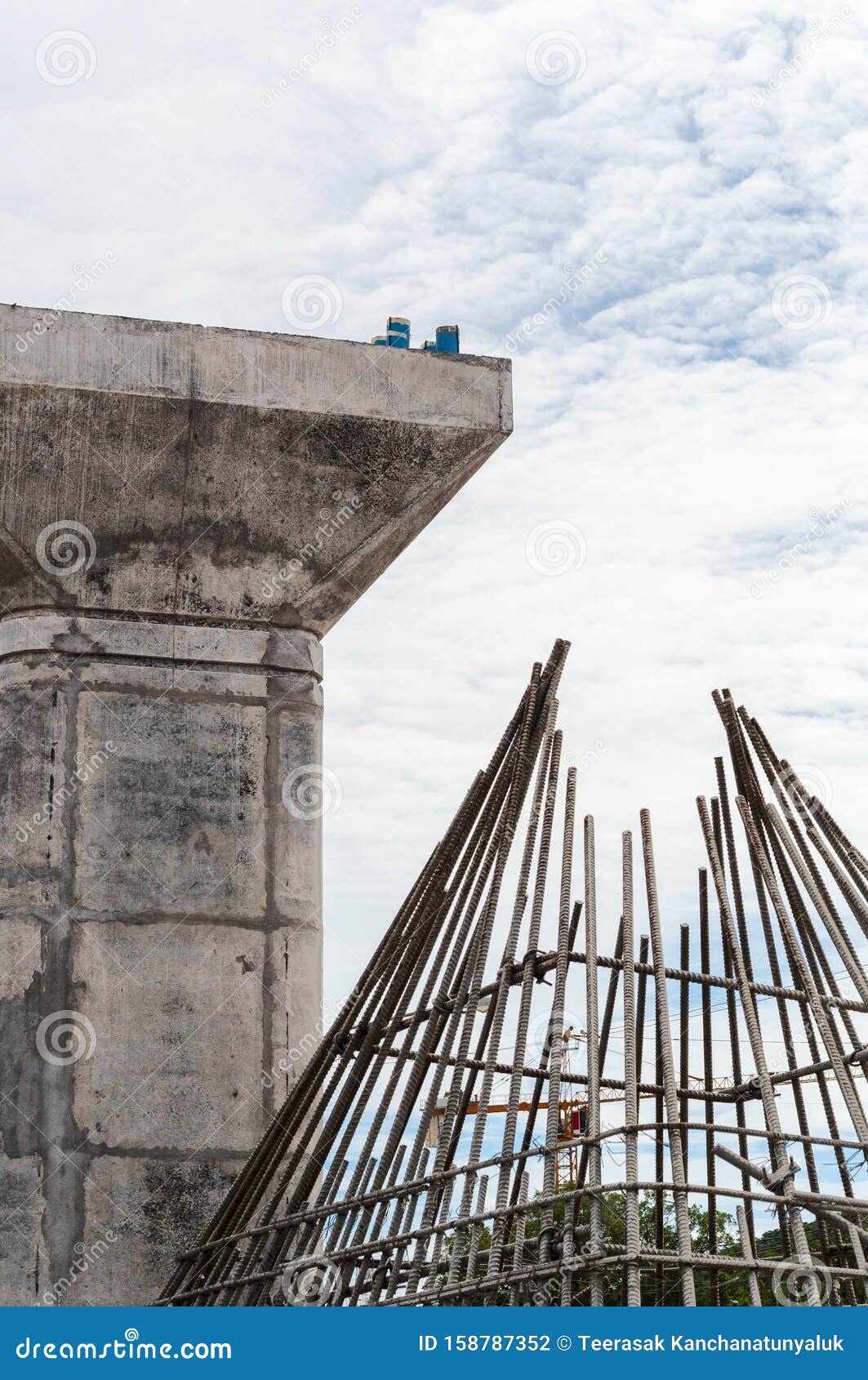 Bridge Column Being Constructed at Construction Site with Blue Sky and ...