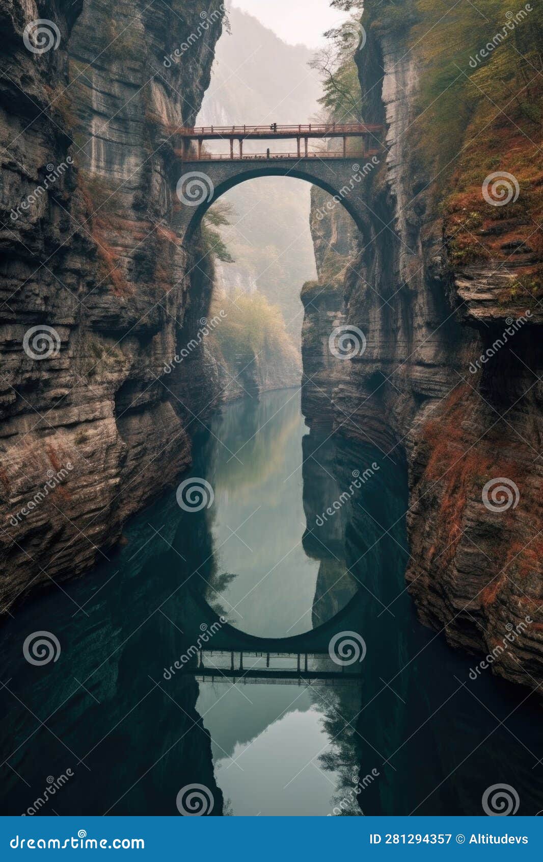 A Bridge Connecting Two Cliffs Over a River Stock Image - Image of ...