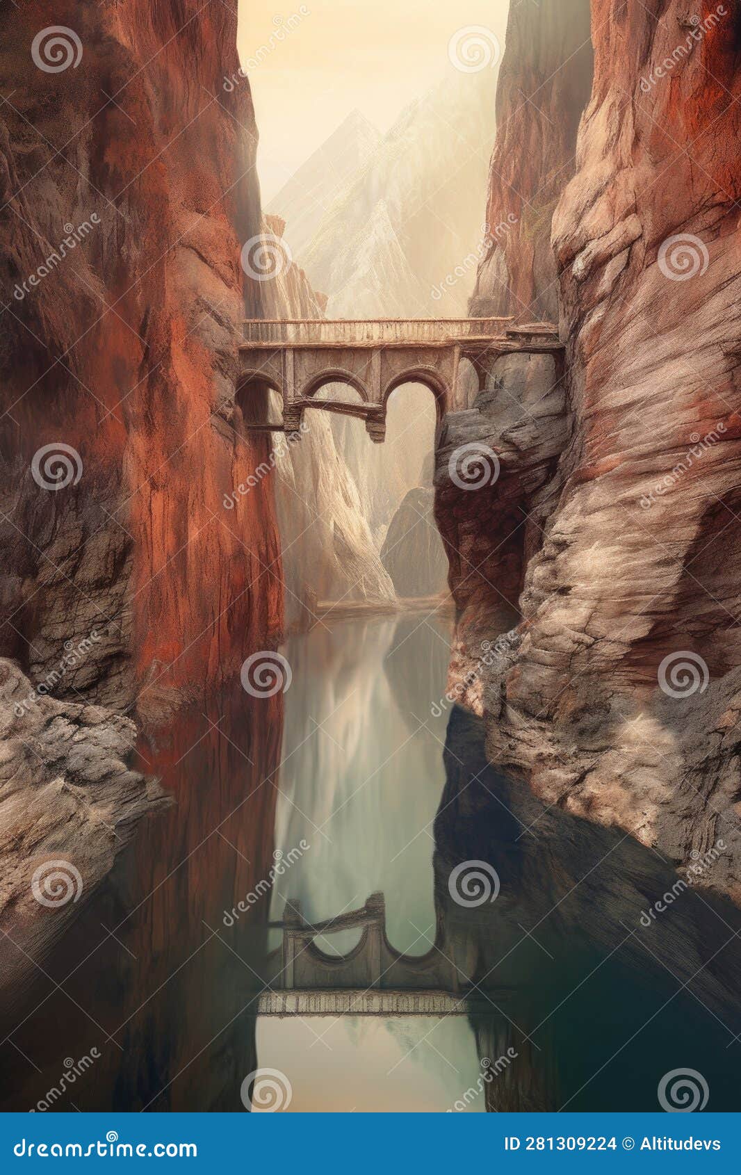 A Bridge Connecting Two Cliffs Over a River Stock Photo - Image of ...