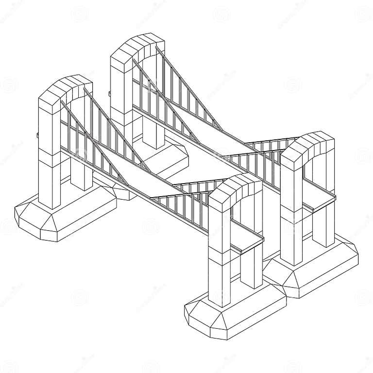 Bridge Connection Structure Wireframe Stock Vector - Illustration of ...