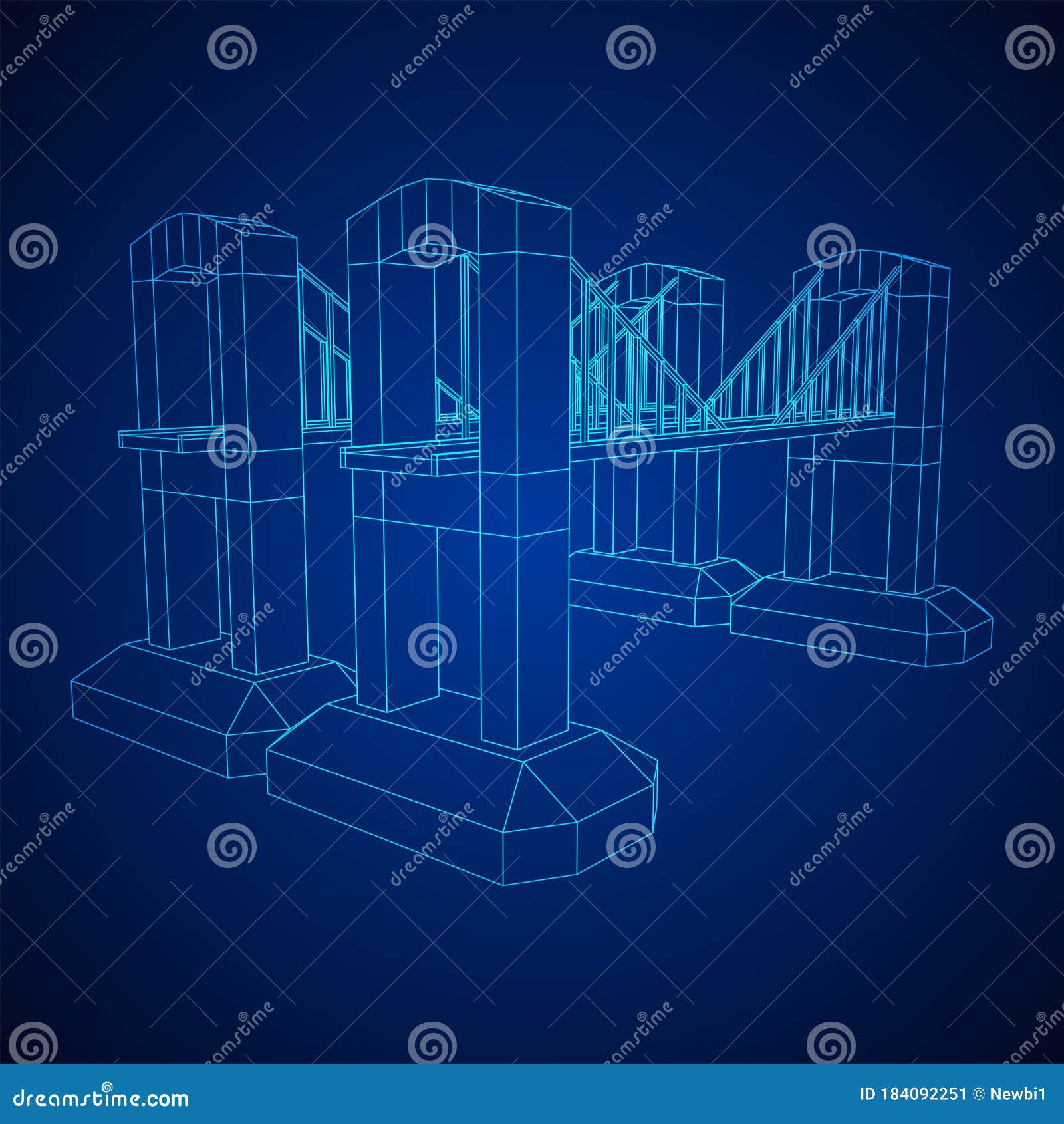 Bridge Connection Structure Wireframe Stock Vector - Illustration of ...