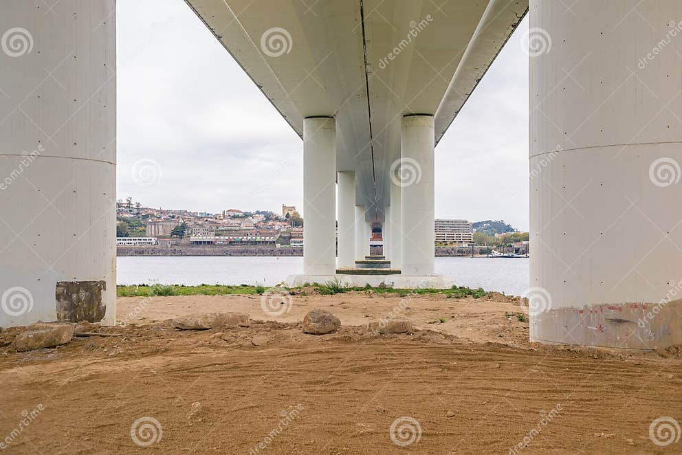Bridge Construction Concrete Support Pillars Columns Seen from Below ...
