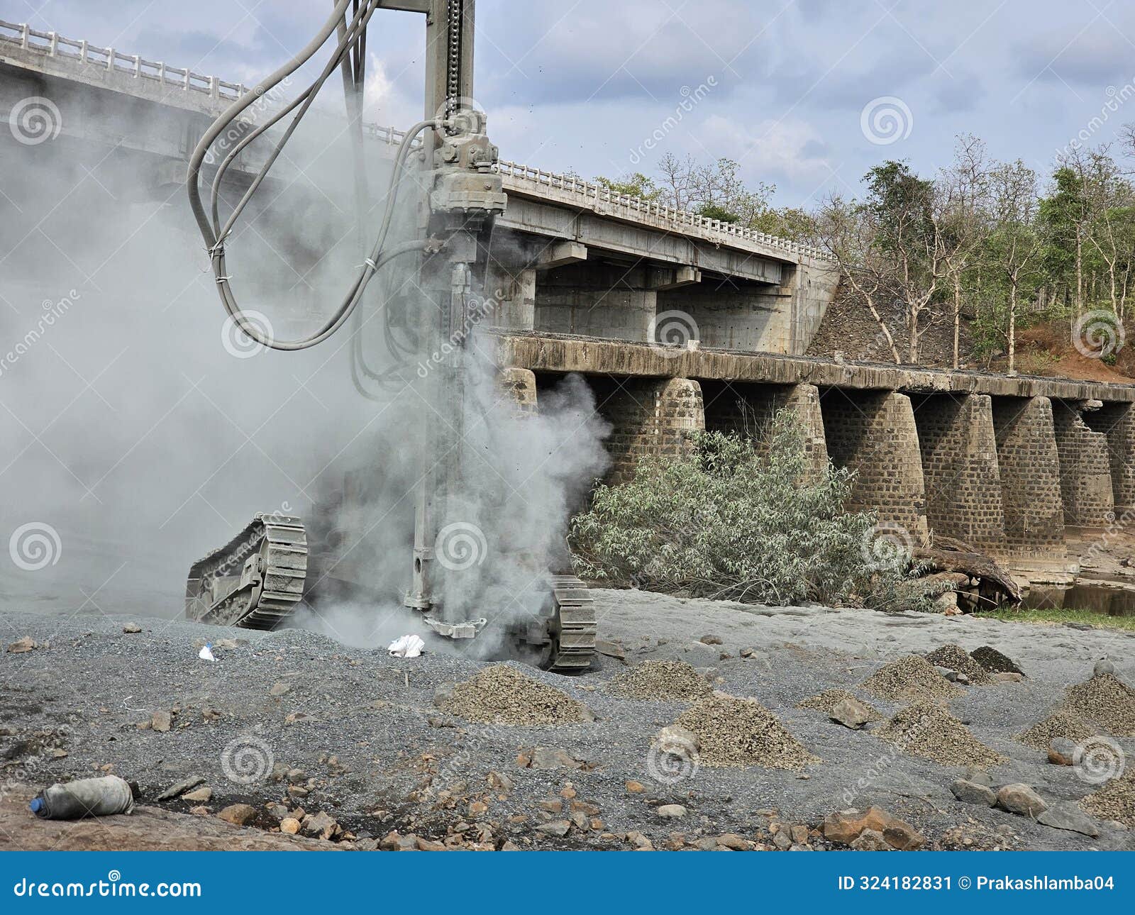 Bridge Construction Foundation Excavation Going To Blast Stock Image ...