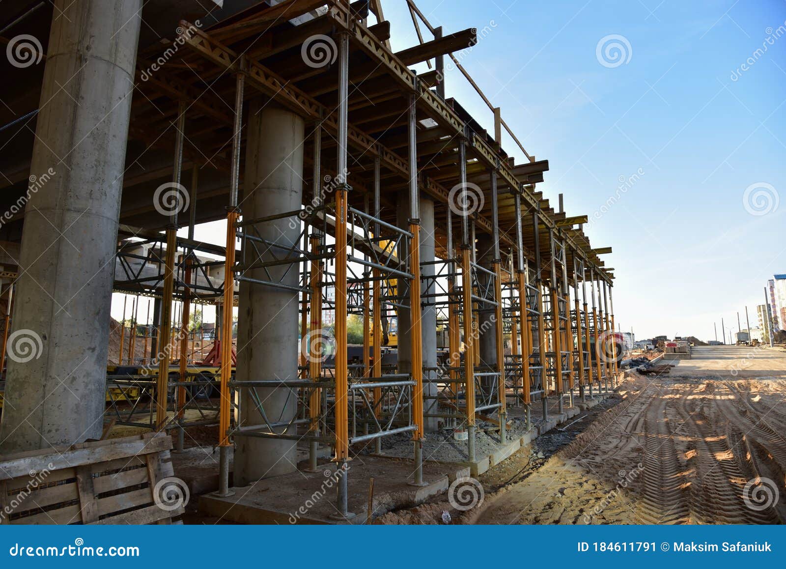 Bridge Construction Project Works. Roundabout Traffic Bridge ...