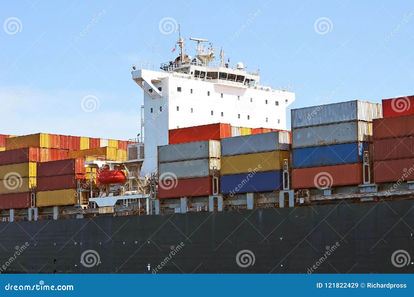 Bridge of a Container Ship and on Deck Containers Stock Image - Image ...