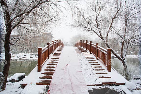A Bridge Covered by a Heavy Snow Stock Photo - Image of footbridge ...