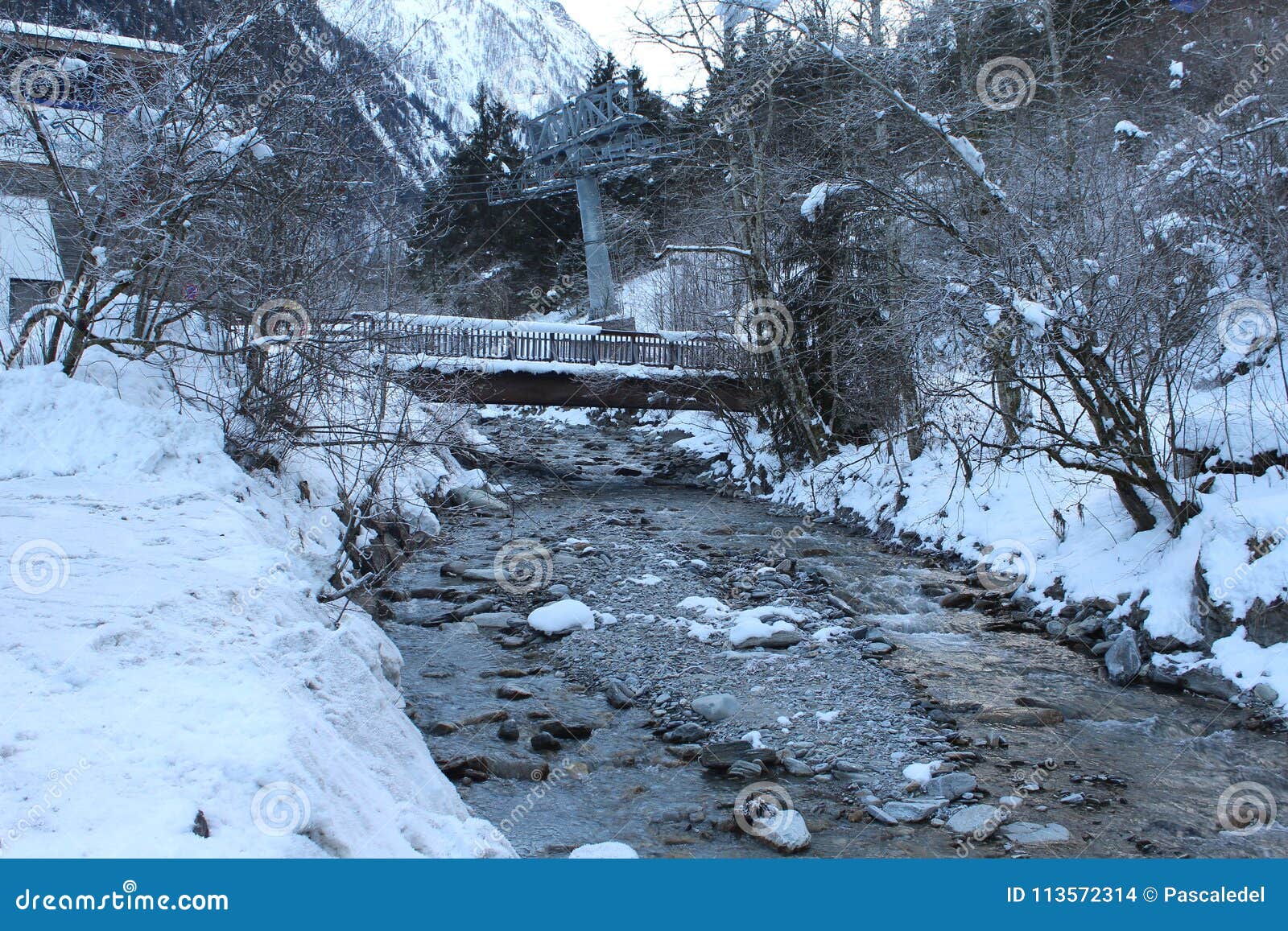Bridge Covered in Snow stock photo. Image of nature - 113572314