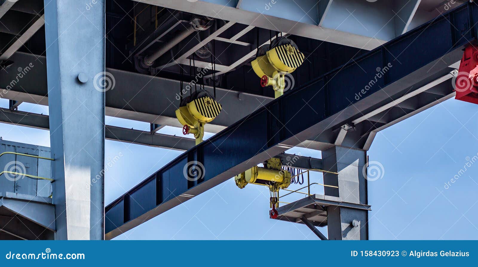 Bridge crane mechanisms stock image. Image of construction - 158430923