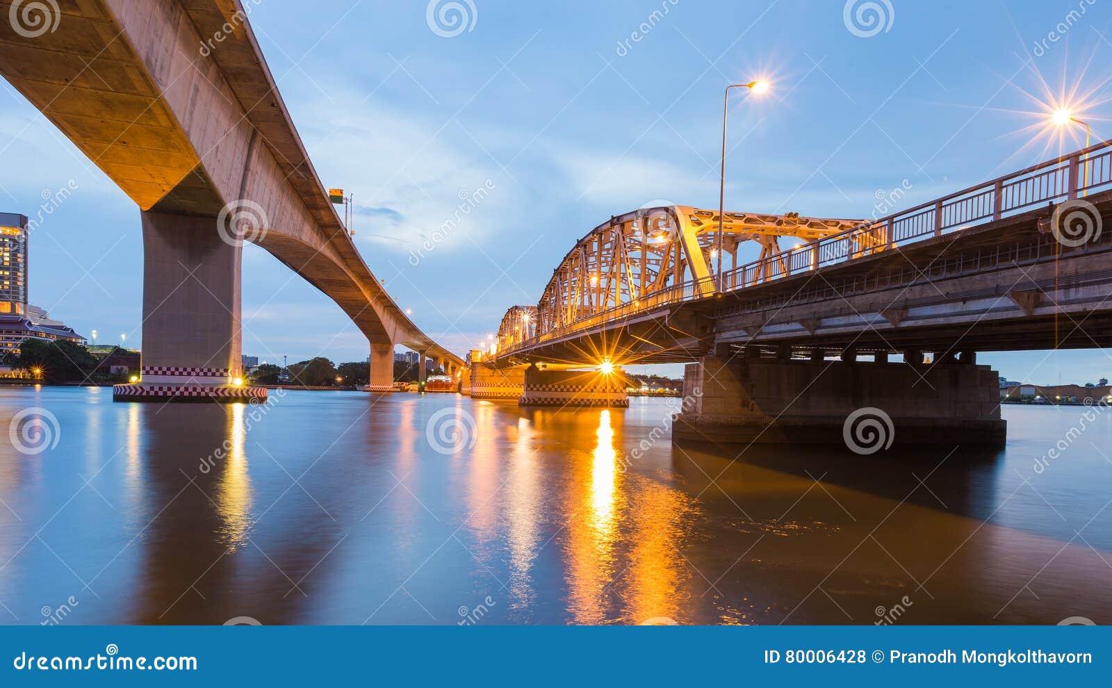 Bridge Cross Over River with Twilight Sky Background Stock Photo ...
