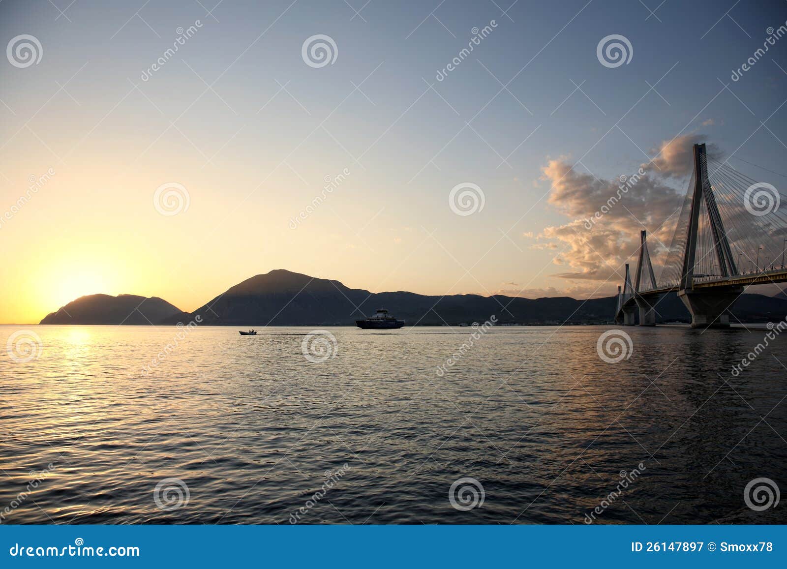 Bridge Crossing Corinth Gulf Strait Stock Image - Image of modern, blue ...