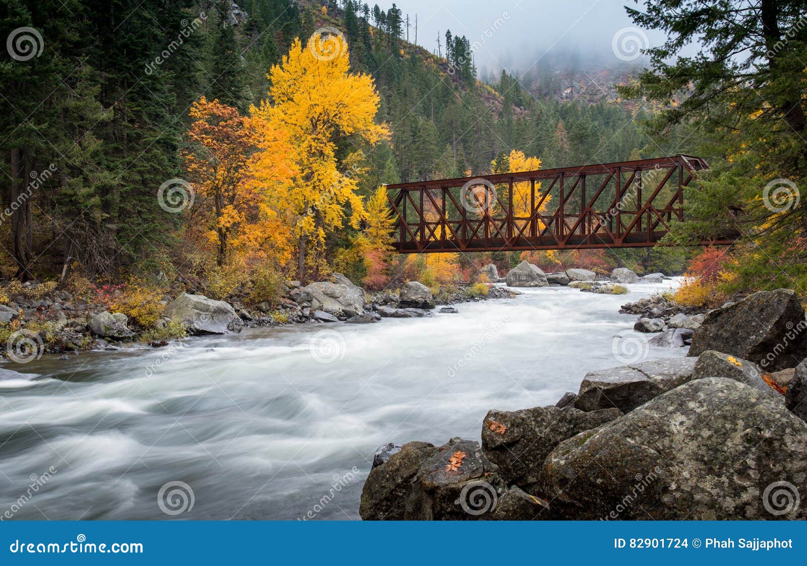 Bridge Crossing Over the River in Leavenworth Stock Photo - Image of ...