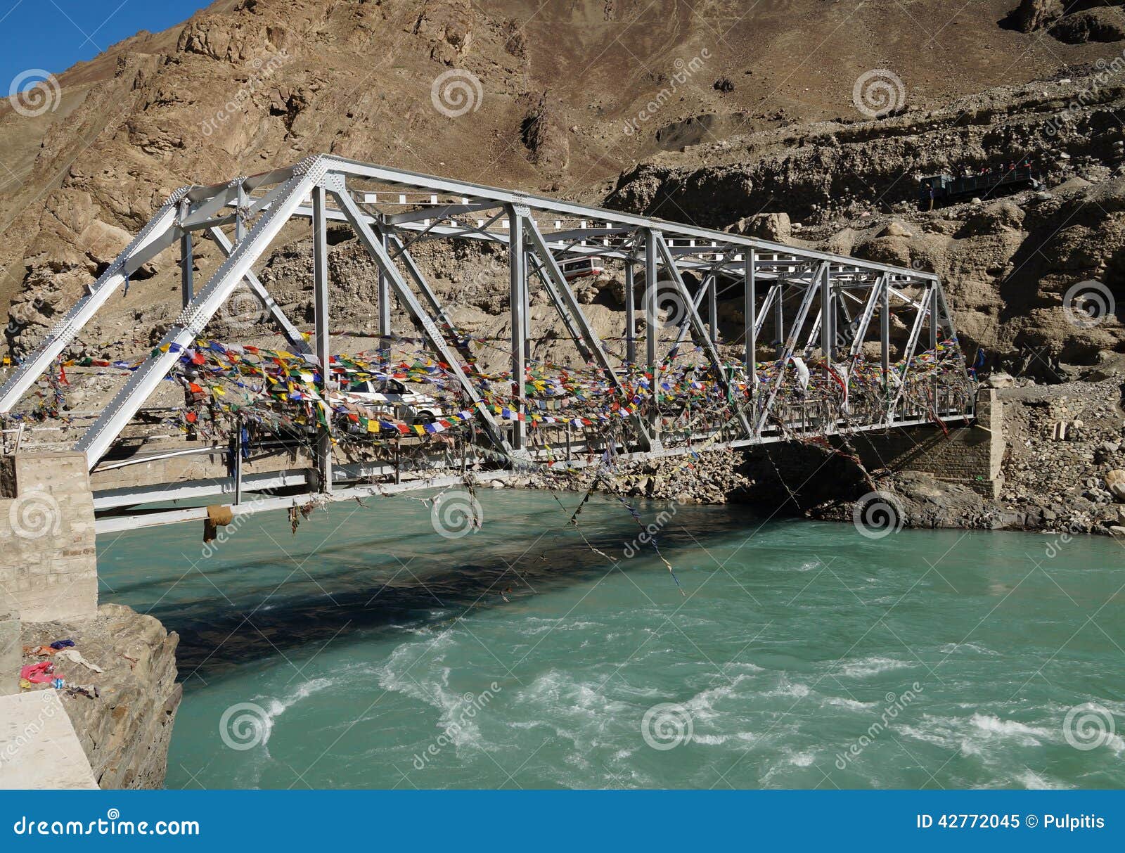 The Bridge Crossing the River in Ladakh, India Stock Image - Image of ...