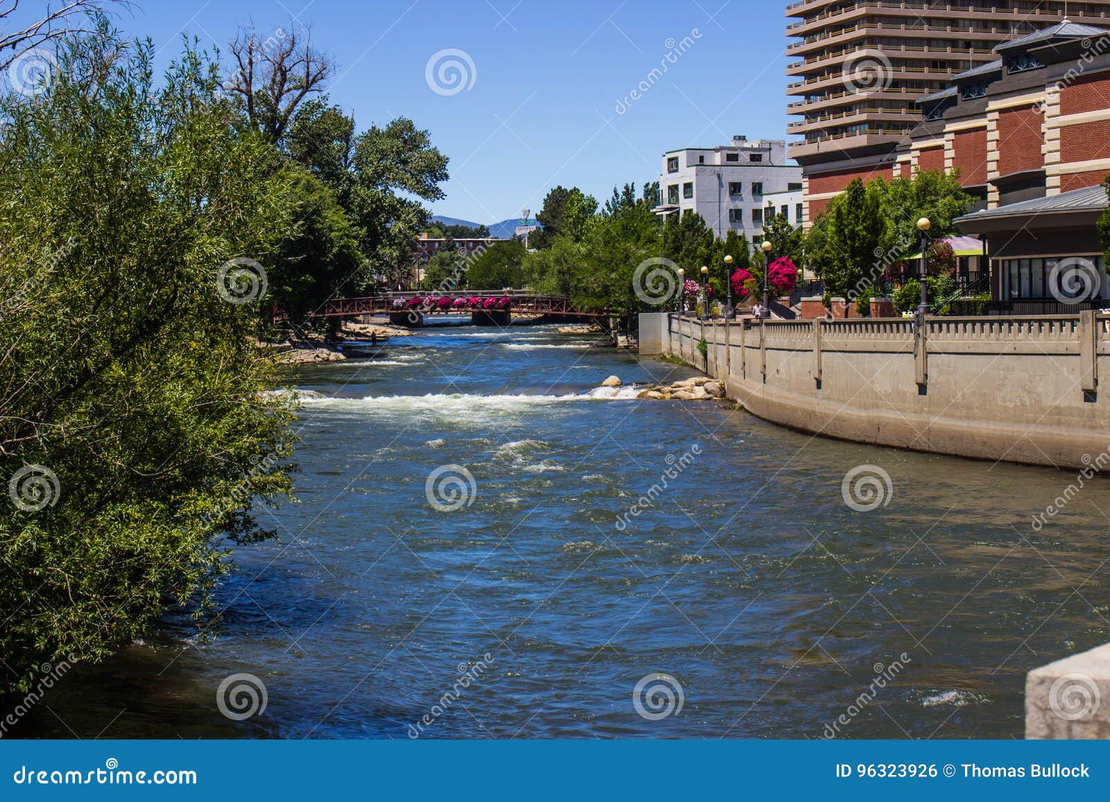 Bridge Crossing River from River Walk, Reno, Nevada Stock Photo - Image ...