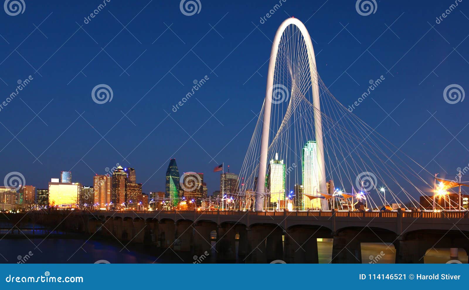 Bridge into Dallas after Dark Editorial Photo - Image of cables ...