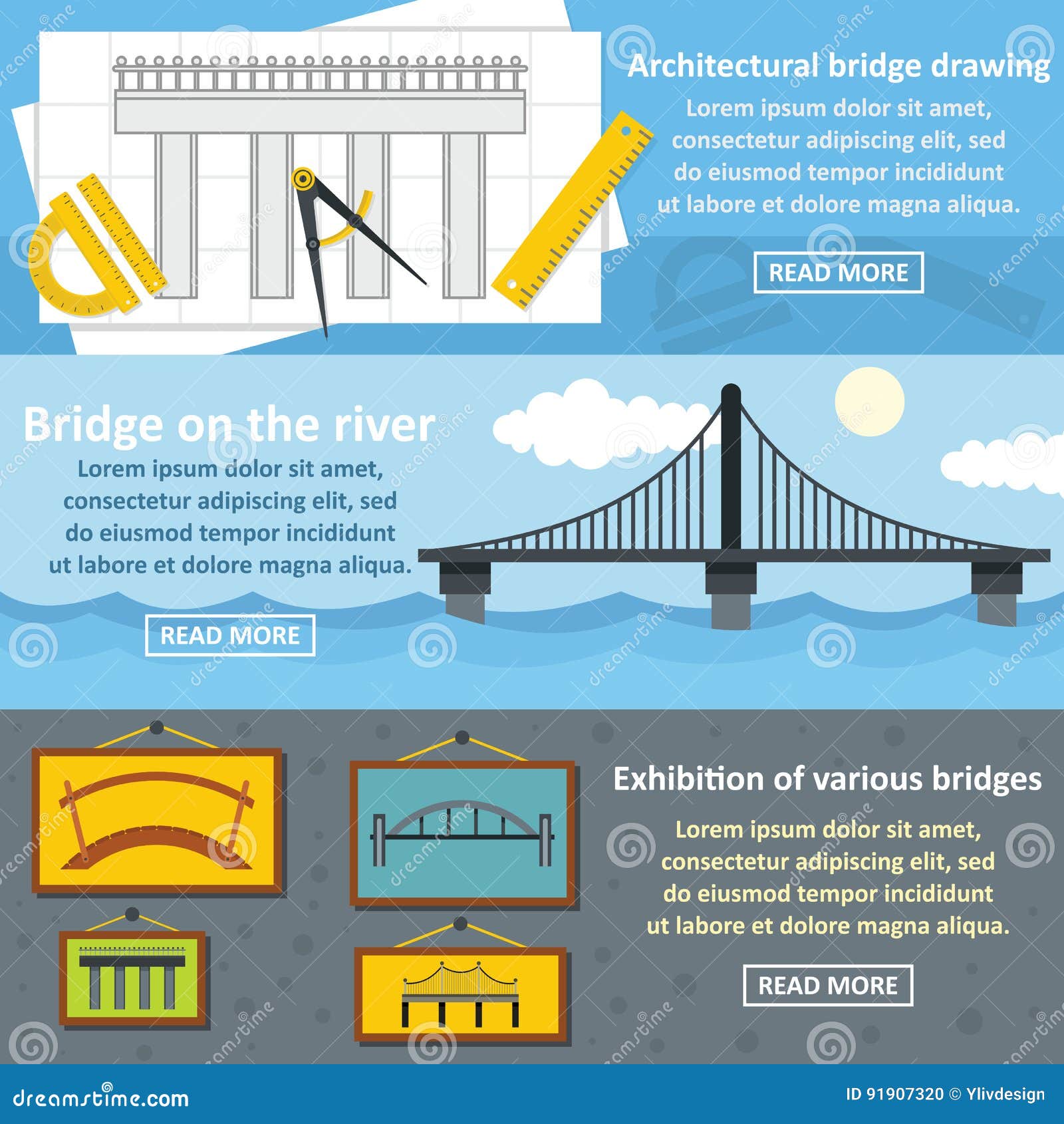 Bridge Design Banner Horizontal Set, Flat Style Stock Vector ...