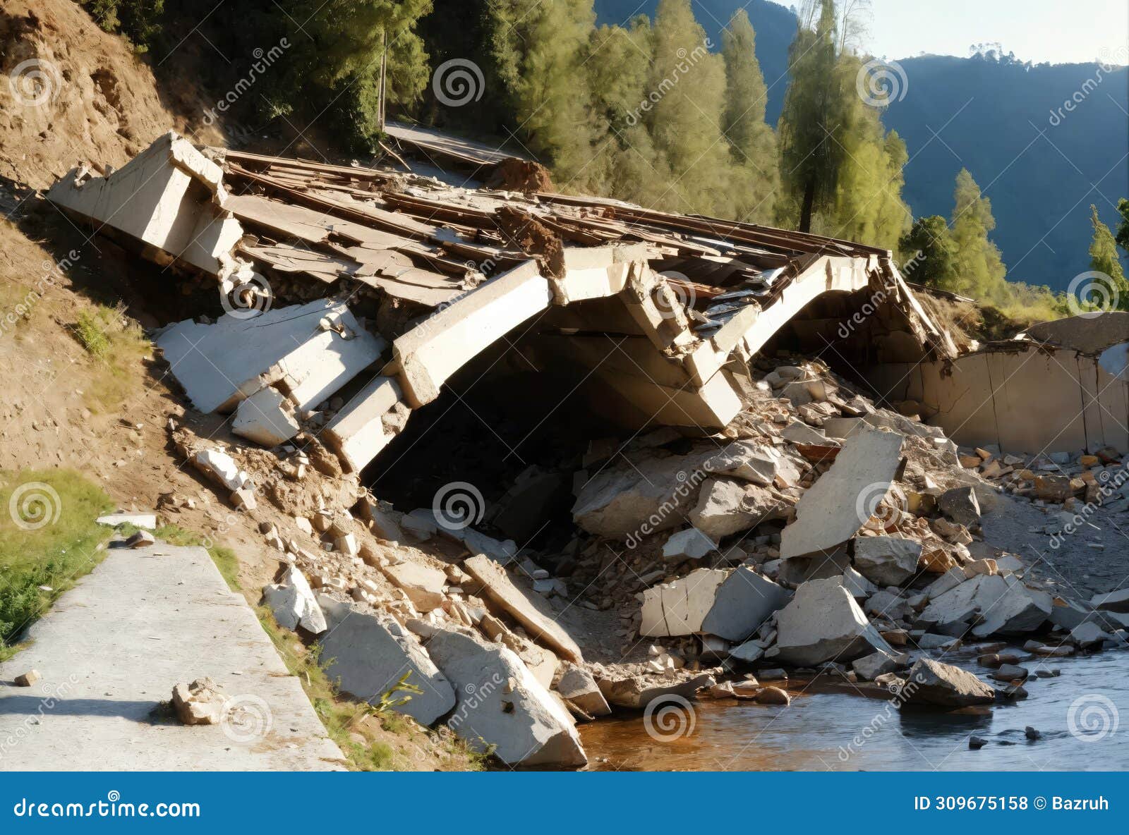 Bridge Destroyed by Powerful Earthquake Stock Illustration ...