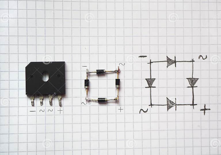 Bridge diode and schematic stock photo. Image of spare - 298040692