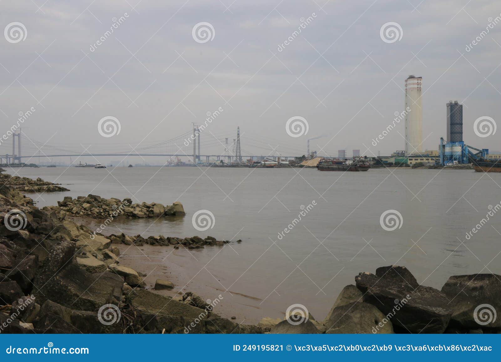 Bridge in the distance stock image. Image of river, ship - 249195821