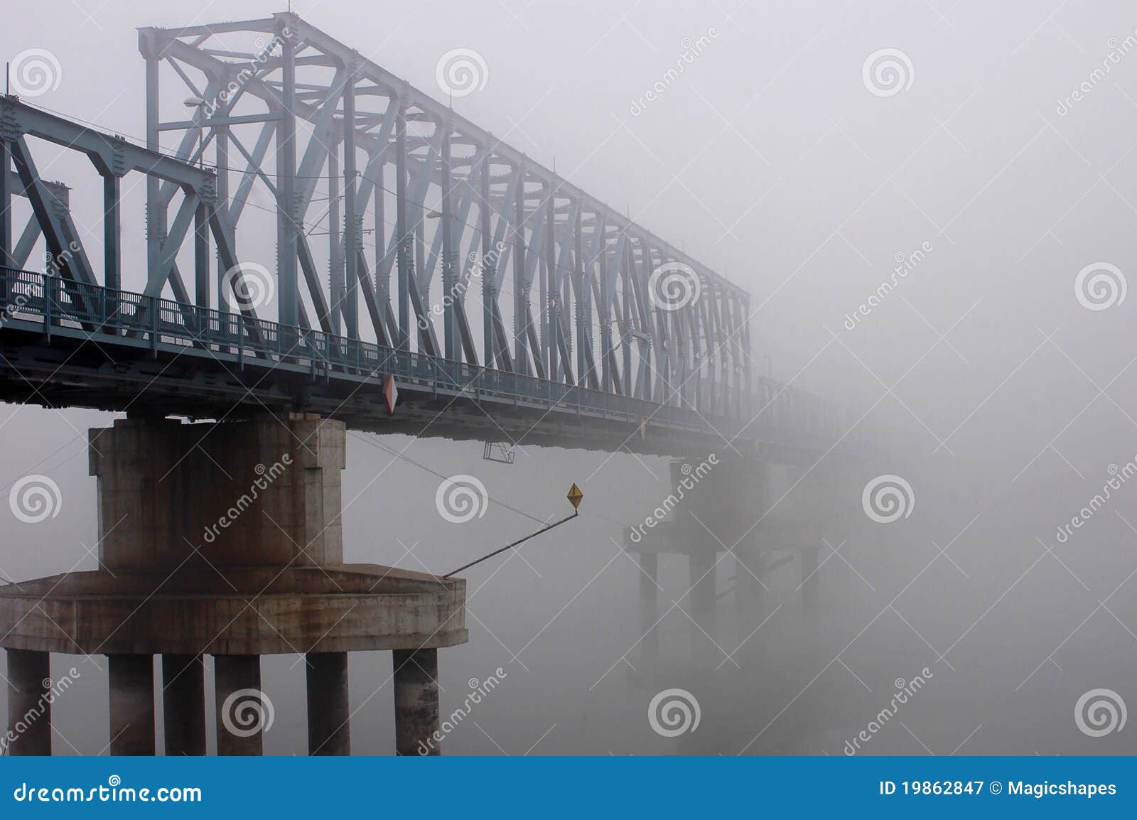 Bridge in a fog stock image. Image of pillars, river - 19862847