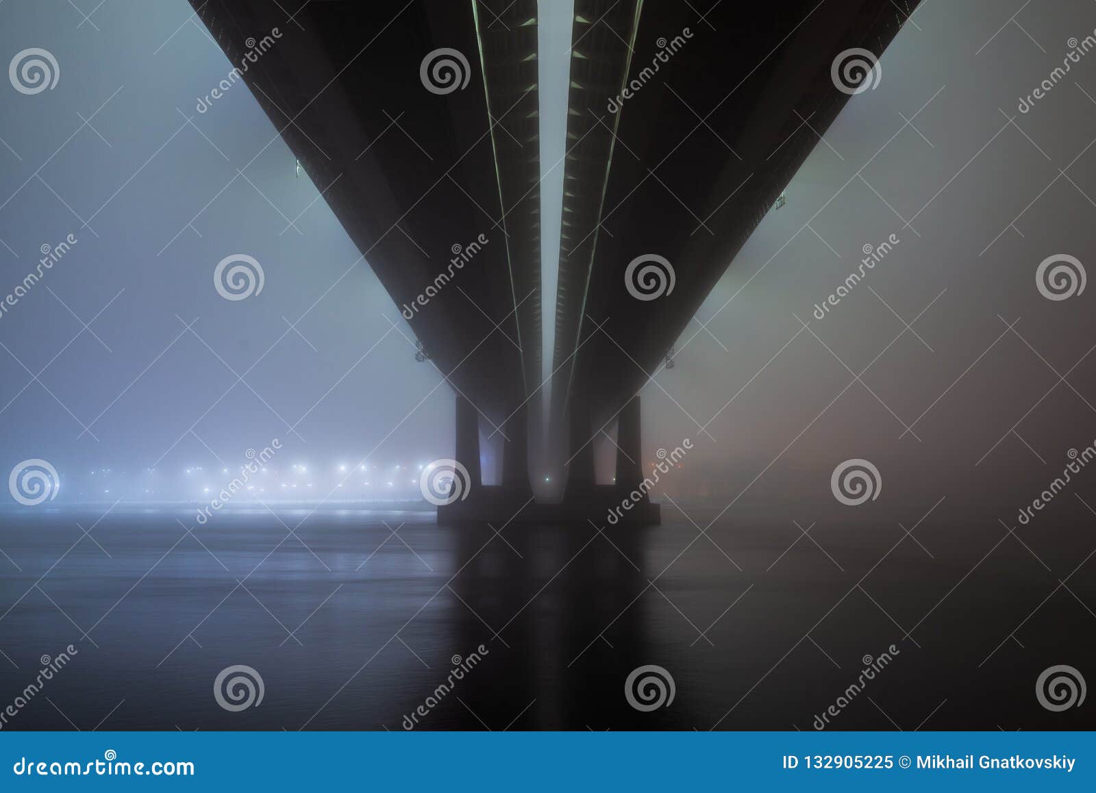 Bridge in the Fog or Mist by Night Stock Image - Image of dawn, modern ...