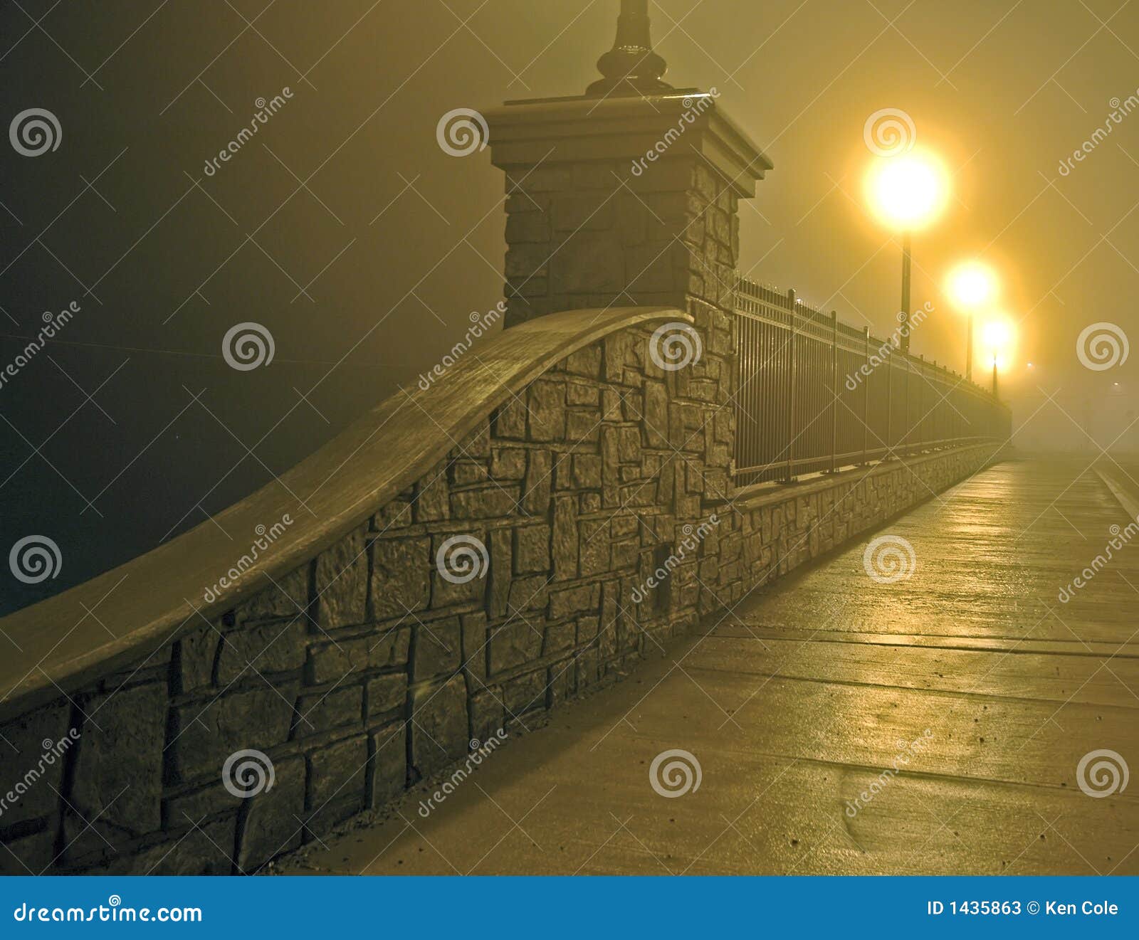 Bridge in Fog at Night stock image. Image of pedestrian - 1435863