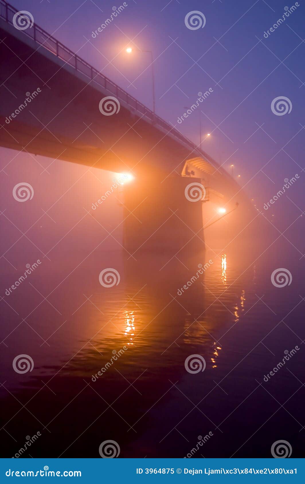 Bridge in the fog by night stock image. Image of night - 3964875