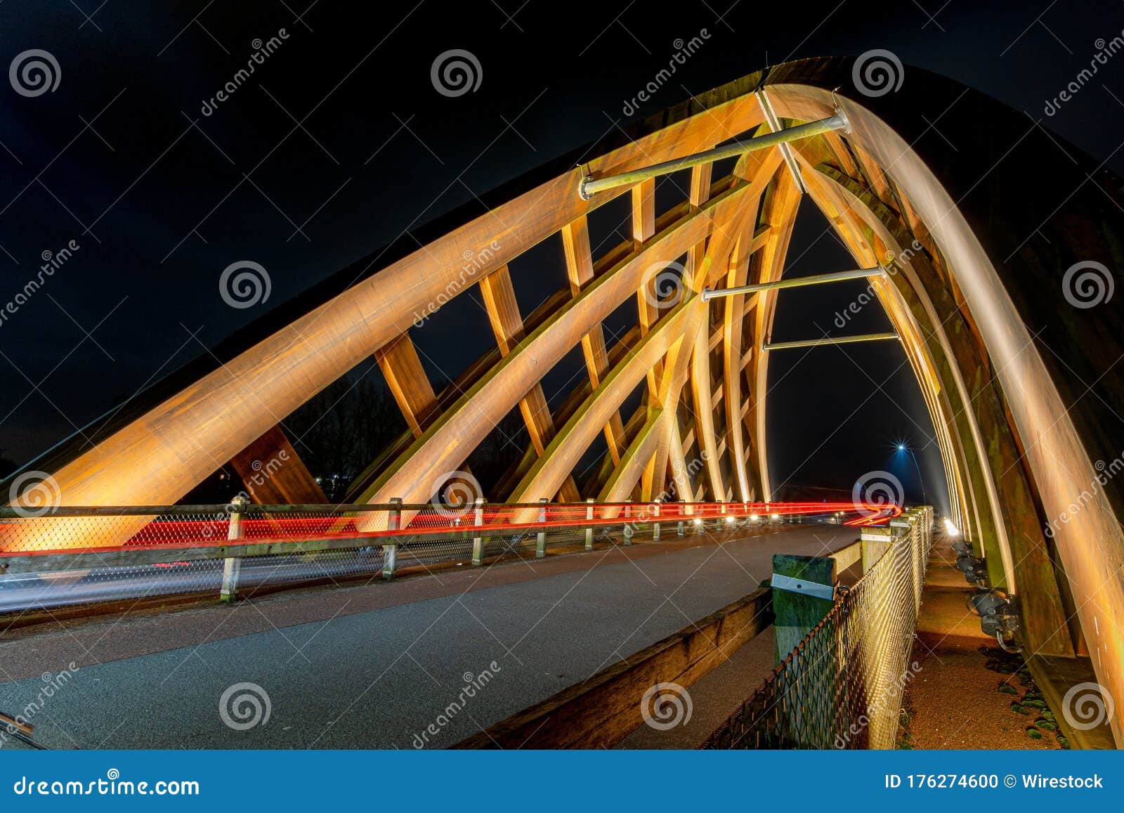 Bridge with Golden Metal Pieces at Night Stock Photo - Image of ...