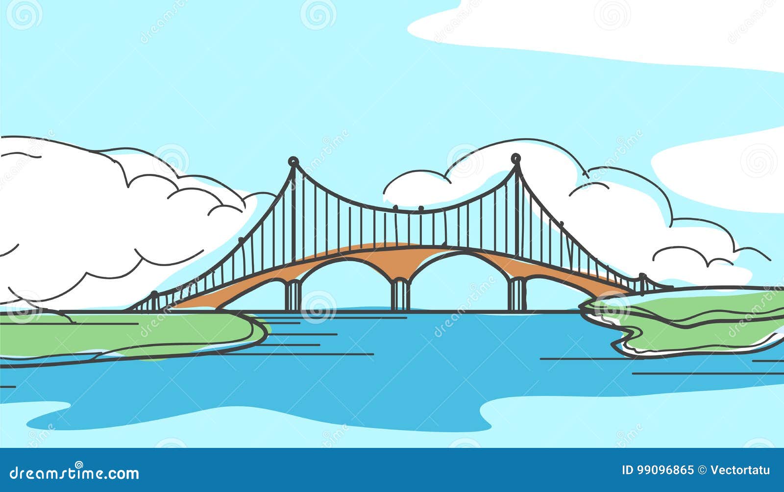 Bridge in hand drawn style stock vector. Illustration of drawing - 99096865