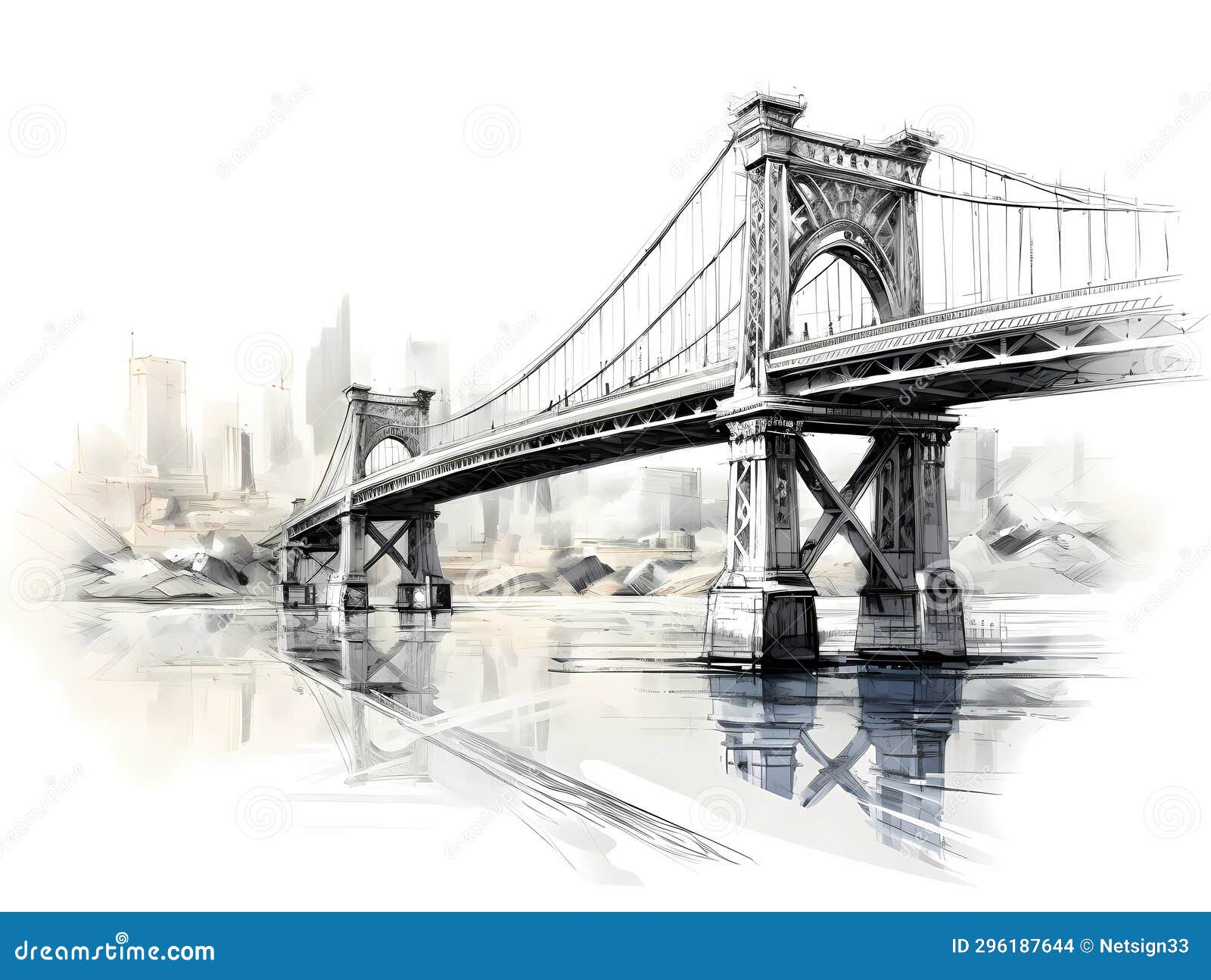 Bridge in hand-drawn style stock photo. Image of reflection - 296187644