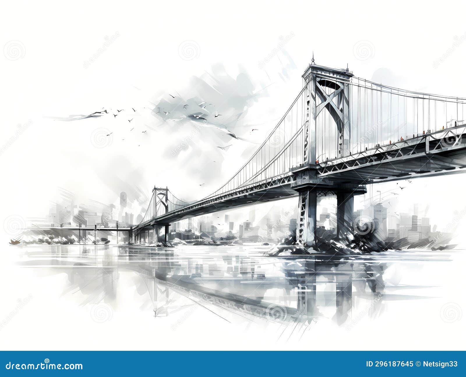 Bridge in hand-drawn style stock image. Image of design - 296187645