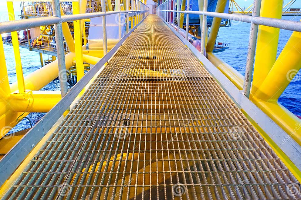 Bridge and Handrail with Grating on Offshore Platform with Light Stock ...