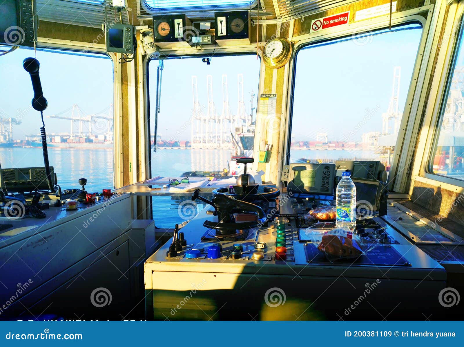 Bridge of the harbour tug stock image. Image of home - 200381109