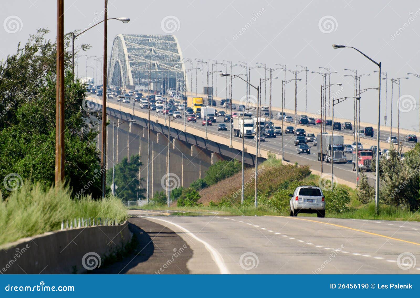 Bridge with a Heavy Traffic Stock Photo - Image of automobiles, cars ...
