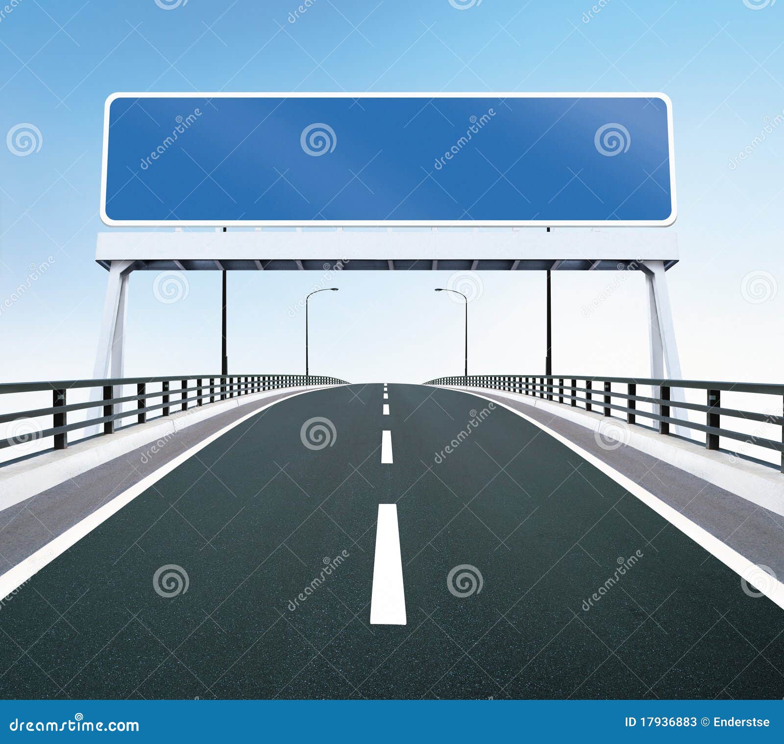 Bridge Highway with Blank Sign Stock Illustration - Illustration of ...