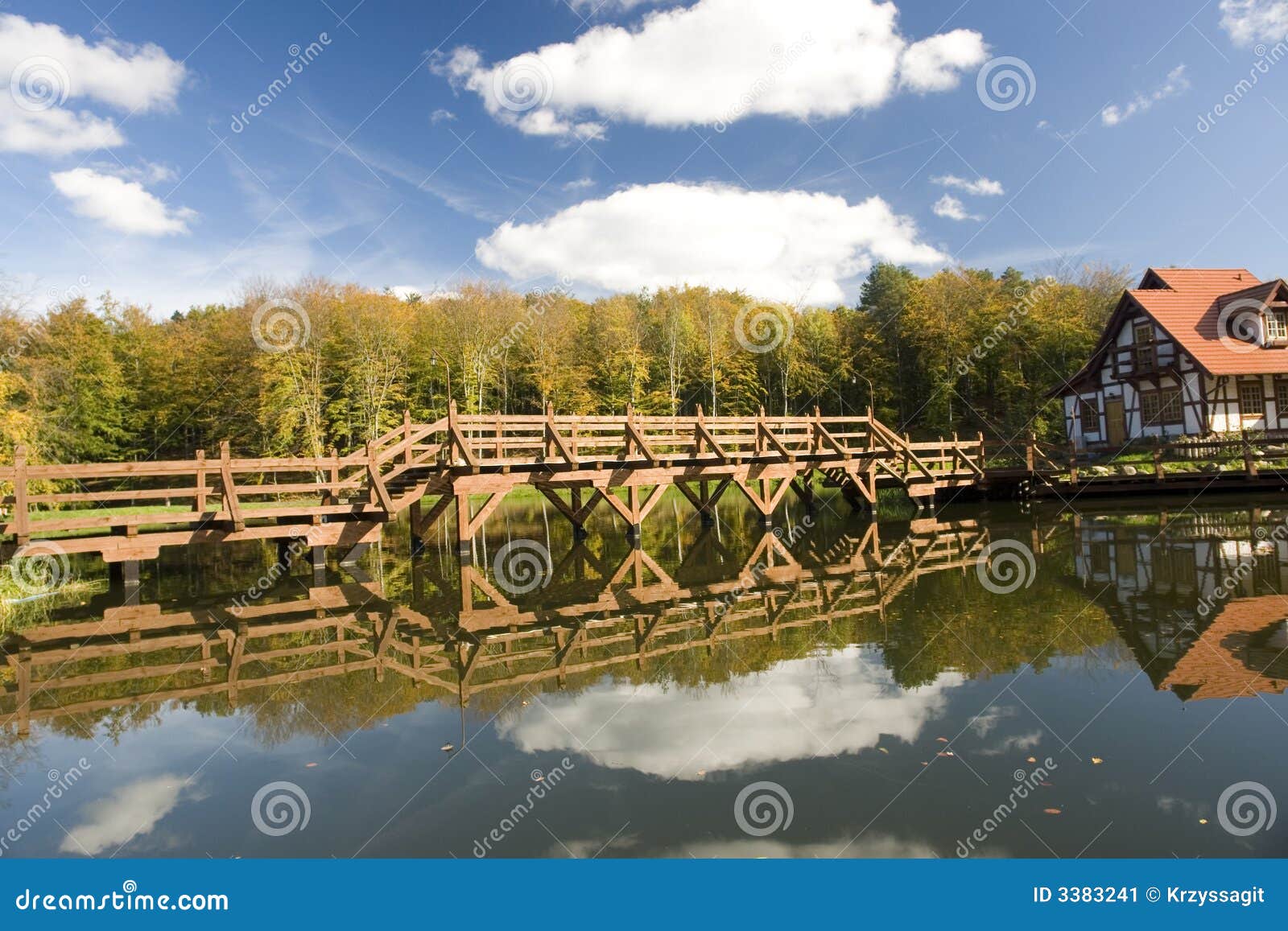 Bridge and house in woods stock image. Image of beauty - 3383241