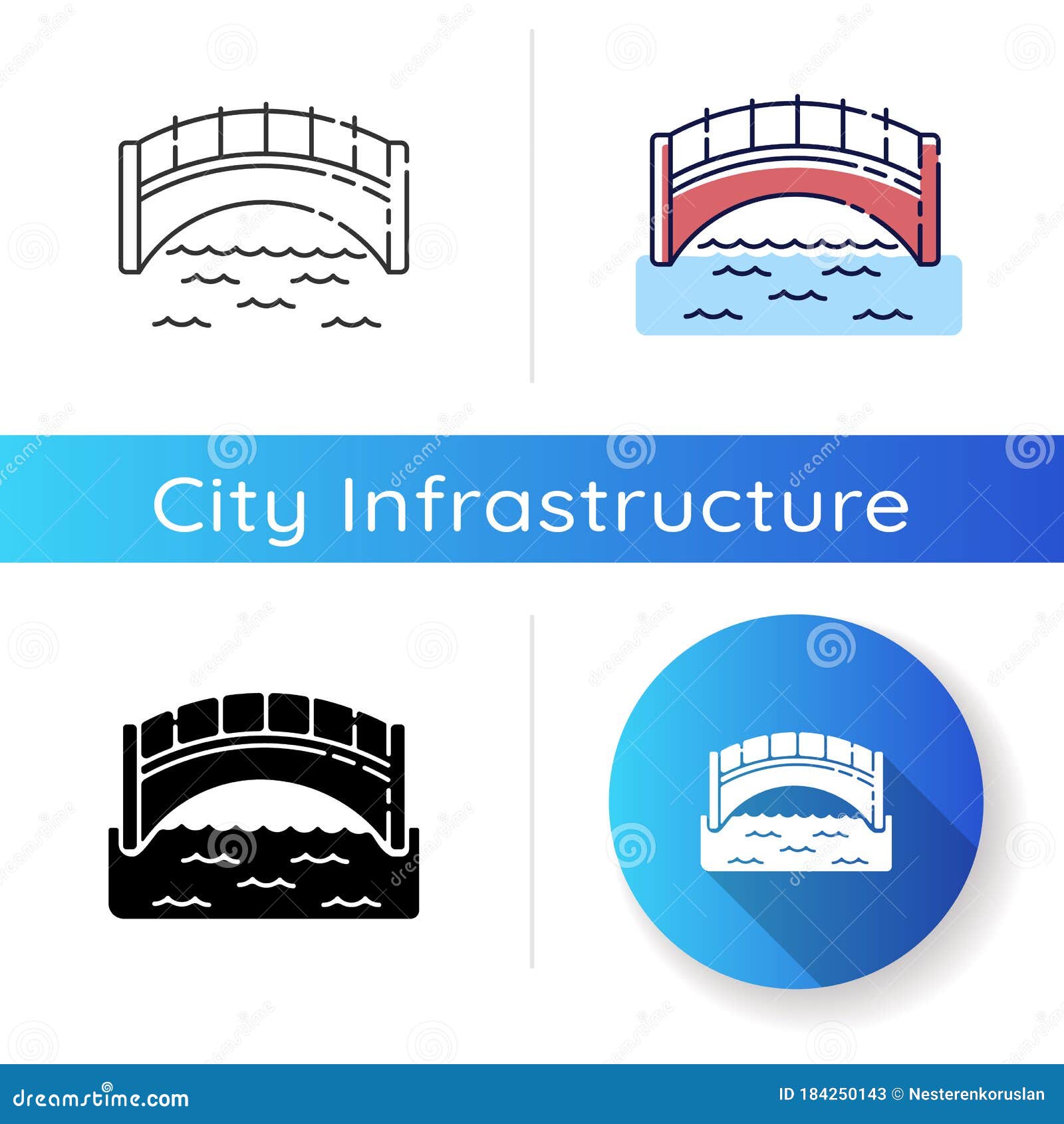 Bridge icon stock vector. Illustration of flat, blue - 184250143